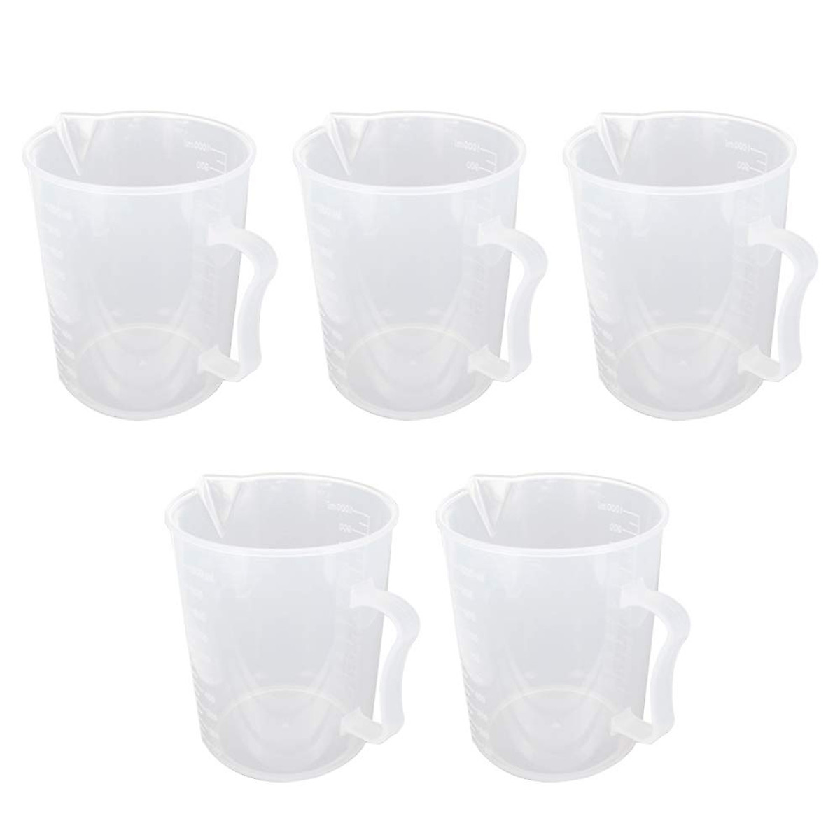 Othmro 1L/33.82oz Plastic Measuring Graduated Mixing Pitcher Pouring Cup Mix Paint Lab Kitchen Liquids 5pcs Measuring Pitcher Measuring Cup Graduated with Handle Spout Multipurpose Plastic Beaker