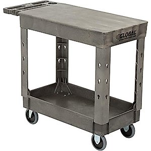 Global Industrial Plastic 2 Flat Shelf Service & Utility Cart, 38” x 17-1/2”, 5" Rubber Casters