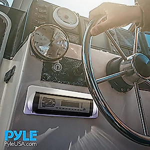 Pyle Water Resistant Marine Stereo Cover - Smoke Colored Heavy Duty Boat Radio Protector Shield with Flip-up Door & Spring Loaded Release - Mounting Gasket Included - Pyle PLMRCW2,White