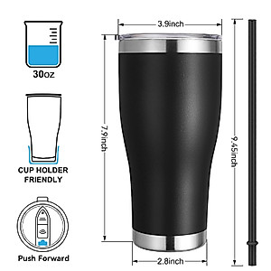 DOMICARE 30 oz Tumbler with Lid and Straw, Stainless Steel Tumblers Bulk, Insulated Vacuum Double Wall Coffee Travel Mug, Powder Coated Tumbler, Black 8 Pack