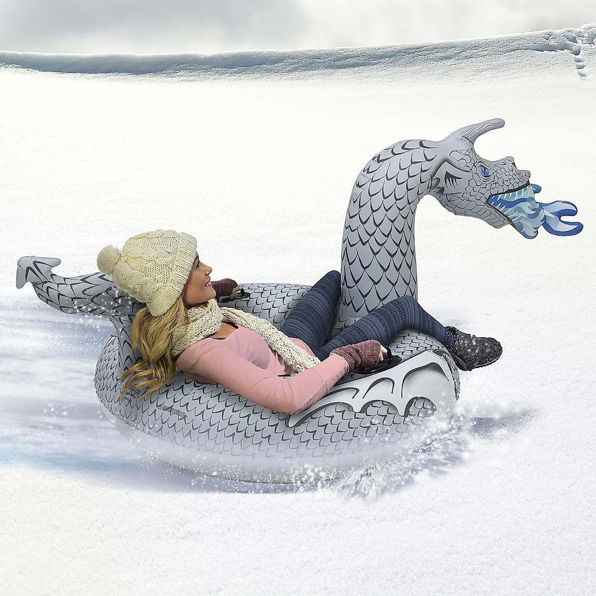 GoFloats Winter Snow Tube - Inflatable Sled for Kids and Adults (Choose from Unicorn, Disney's Frozen, Ice Dragon, Polar Bear, Penguin, Flamingo)