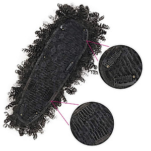 KRSI Afro High Puff Hair Bun Ponytail Drawstring With Bangs Synthetic Jerry Curly Mohawk Kinkys Curly Fauxhawks Pony Tail Clip in on Ponytails for Women Hair Extensions with six Clips(Black)