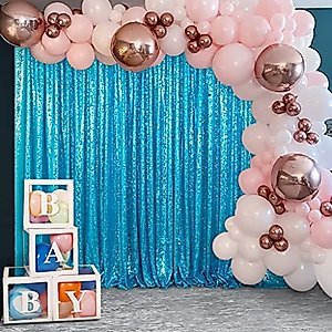 ShinyBeauty Sequin Backdrop-Curtain-5FTx10FT-Turquoise-Sequins Fabric Photo Booth Backgrounds 10FT Glitter Backdrops for Happy Birthday Aqua Blue Photography Backdrop Background
