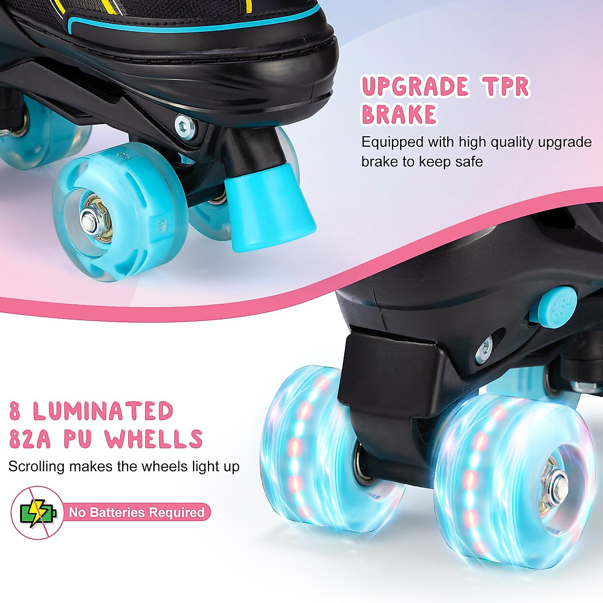 Kids Roller Skates for Girls and Boys, 4 Sizes Adjustable Roller Skates with 8 Light Up Wheels, Fun Illuminating Toddler Rollerskates for Kids Youth Beginner, Patines para Niñas Niños(3-6, Blue)