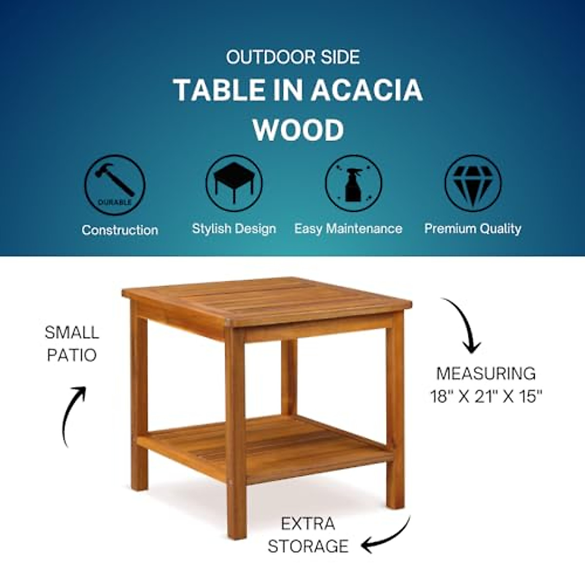 cucunu Outdoor Side Table 18x18 for Patio & Garden with Extra Storage - Small Adirondack Square Table Wooden End Table, Porch Tables