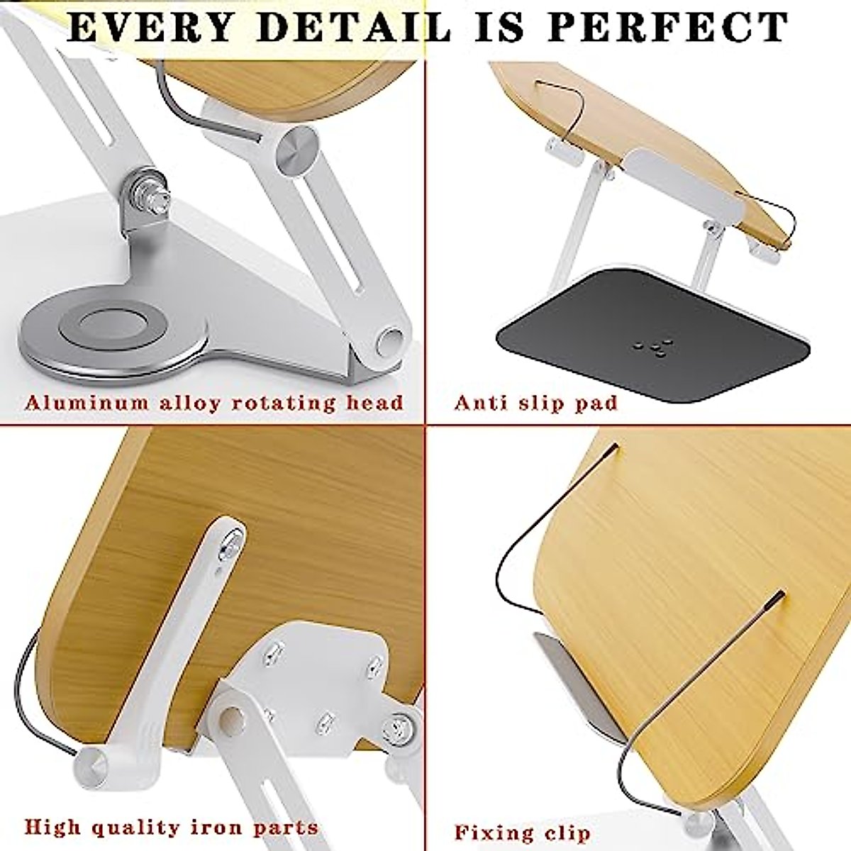 Book Stand for Reading Hands Free,Multi-Angle Adjustable Book Holder Stand with 360° Rotating Base & Page Clips,Foldable Cookbook Stand for Laptop Display Textbook Recipe Book Document Sheet Music