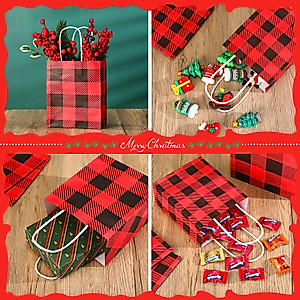 72 Pcs Christmas Gift Bags Red and Black Plaid Paper Bags Christmas Goodie Bags Bulk Birthday Party Favor Treat Gift Bags with Handle for Valentine's Day, Christmas, Wedding Gift