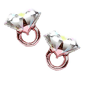 BinaryABC Diamond Ring Foil Balloon,Valentine's Day Wedding Bridal Shower Anniversary Engagement Party Decoration,2Pcs(Rose Gold)