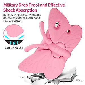 Vofolen for iPad 10.2 9th/8th/7th Generation Case Kids Girls 2021/2020/2019, 3D Cute Butterfly Wings Light Weight EVA Foam Kickstand Shockproof Full Protective Cover for Girl iPad Air 3 Pro 10.5