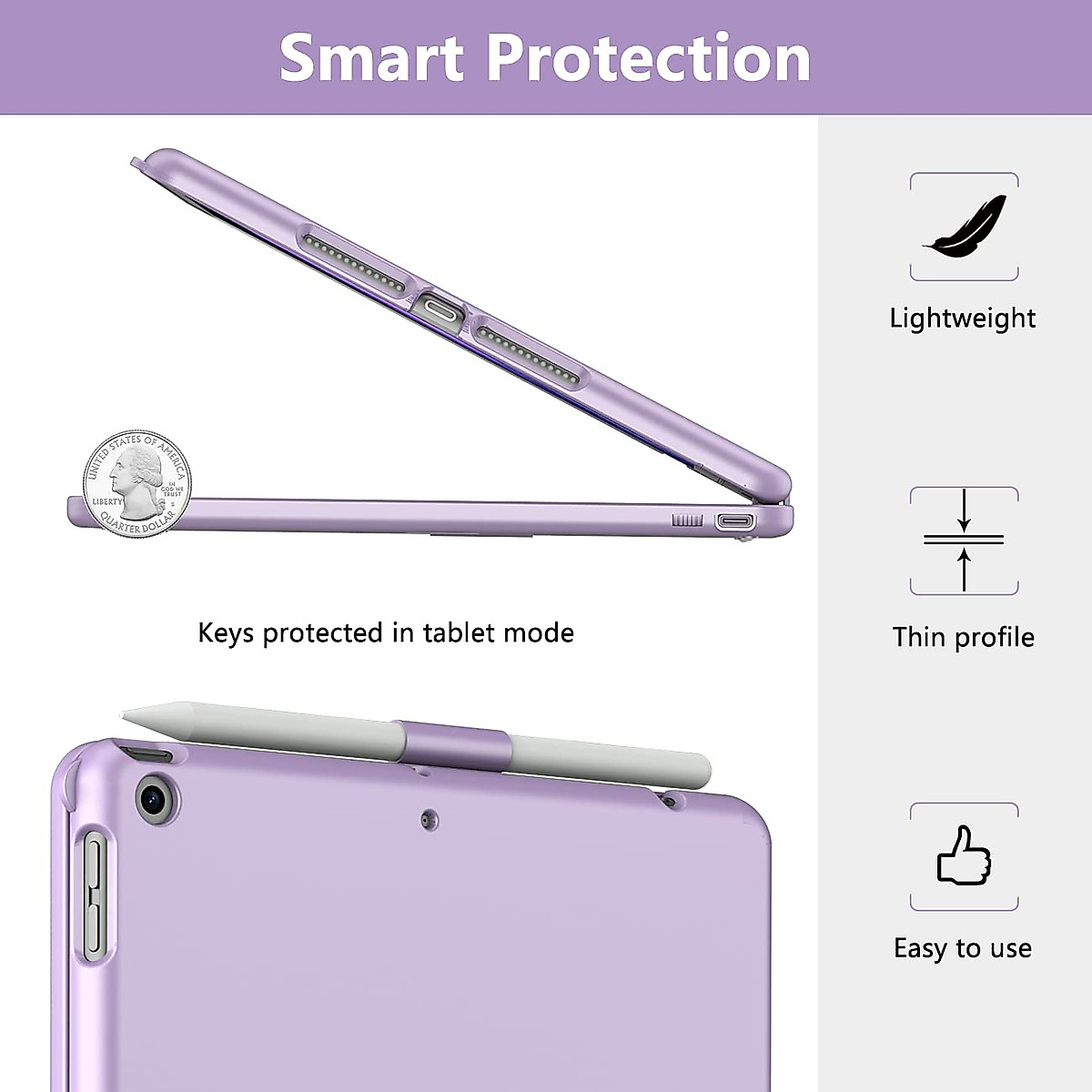 Touchpad Keyboard Case for iPad 10.2 9th/8th/7th Gen, Keyboard Case for iPad 9th Generation/8th/7th Gen-360° Rotatable Protective Cover for iPad Keyboard 9th/8th/7th Gen with Pencil Holder (Purple)