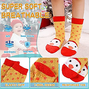 Eyean Kids Fuzzy Socks Non Slip Soft Fluffy Slipper Grips Socks Warm Plush Cozy Cabin Boy Girls Crew Socks 6 Pairs (Dot Animal, 8-12 Years)