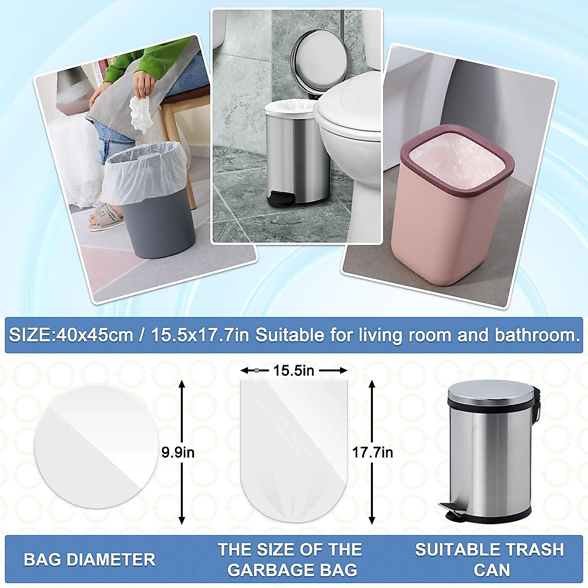 XUXRUS Small Trash Bags 1.2 Gallon - 5 Liter Waste Basket Trash Bags Bathroom Garbage Bags for Toilet,Office,120 Count,White