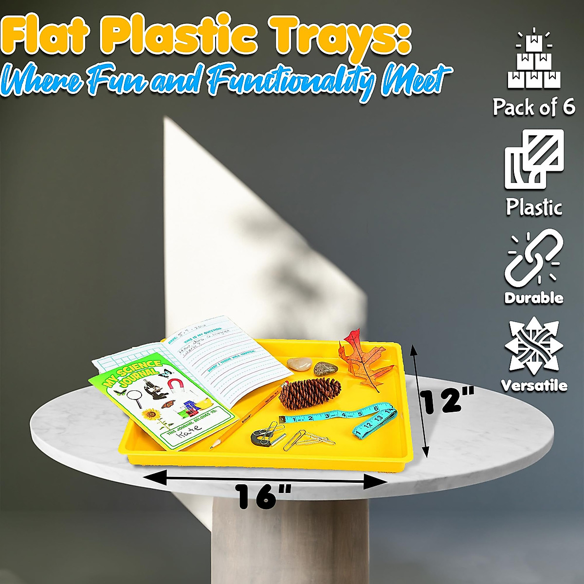 Fun Express Flat Plastic Tray - Set of 6 Multi-Color Plastic Trays for Engaging Art and Play - Long-Lasting Educational Trays for Active Kids - Unlock Creativity, Durable, Sturdy and Safe