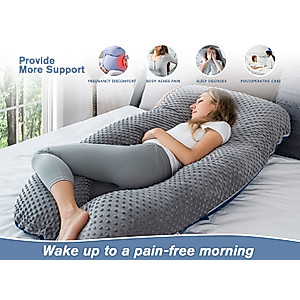 AngQi Peanutshell Pregnancy Pillows, Full Body Pregnancy Pillow with Minky Dot & Velvet Cover, U Shaped Body Pillow for Pregnant Women, Maternity Pillow for Side Sleeping and Back Support, Blue & Grey