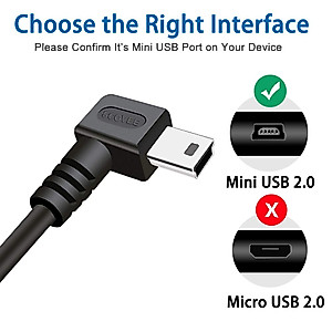 Mini USB Cable 90 Degree 2Pack 6ft for Garmin Nuvi for Canon PowerShot/Rebel/EOS/DSLR/ELPH,Dash Cam,SatNav,Camcorders,Car,Camera USB Cable Right Angle Mini-B Charger Cord Data Sync Charging Adapter