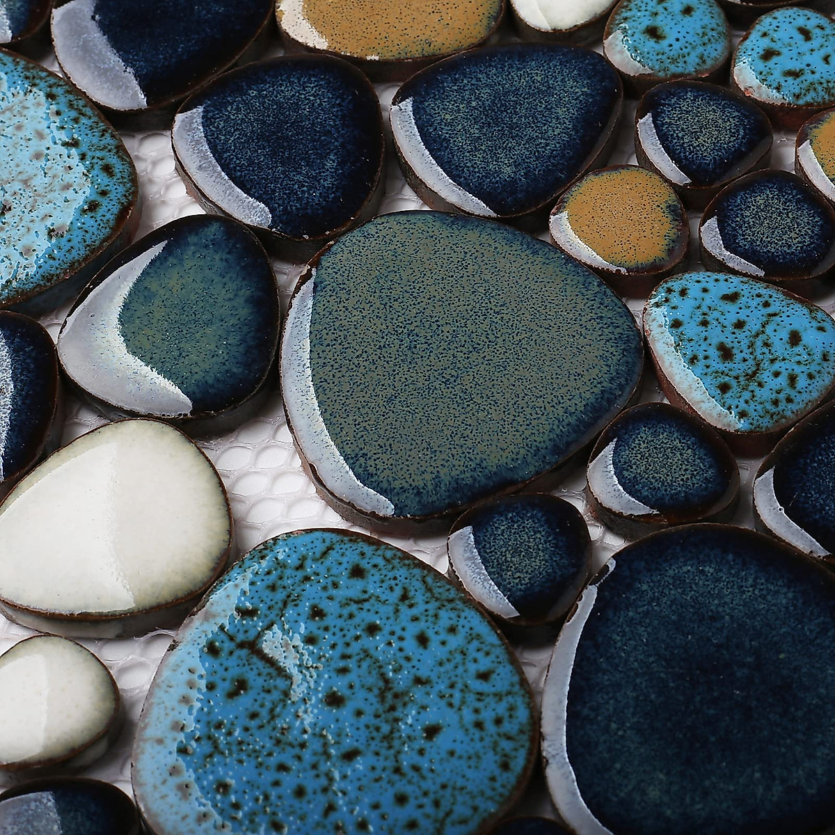Parrotile Pebble Tile for Shower Floor Aqua Cobalt Blue Mosaic Backsplash Tiles (5 Sheets)