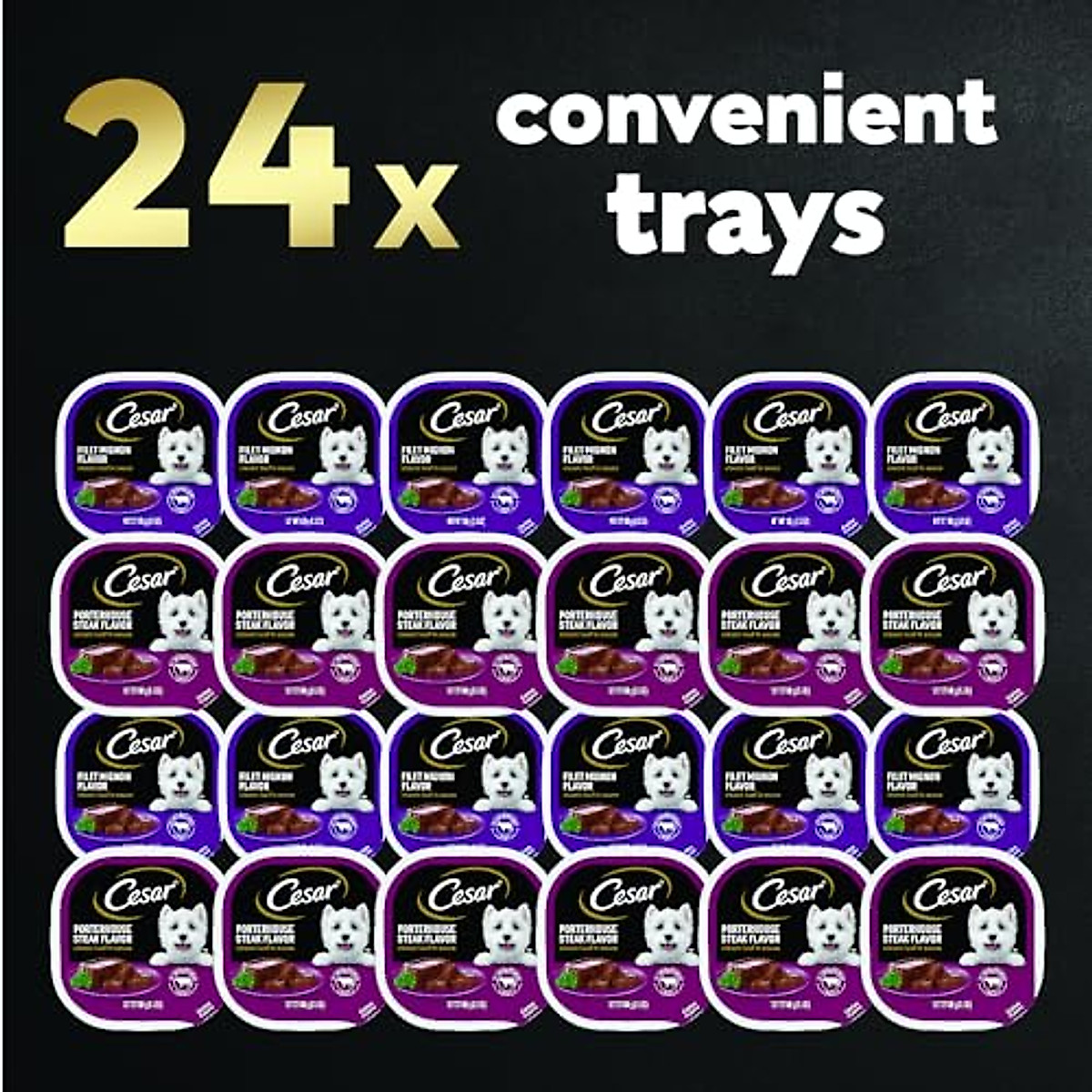 CESAR Adult Wet Dog Food Classic Loaf in Sauce Filet Mignon and Porterhouse Steak Flavors Variety Pack,(12) 3.5 oz. Easy Peel Trays, Pack of 2
