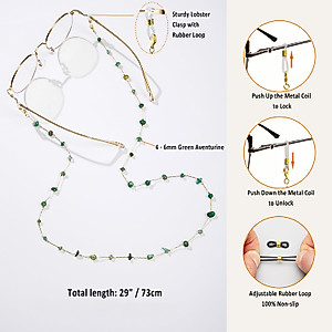ERNAULO Glasses Chain for Women Eye Glasses Holders Around Neck Natural Crystal Eyeglasses Strap Sunglass Chains for Women EC-Green Aventurine