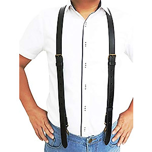Rowmanlin Mens Suspenders with Snap Hooks on Belt Loops Genuine Cowhide Leather Adjustable Tuxedo Wedding for Gifts
