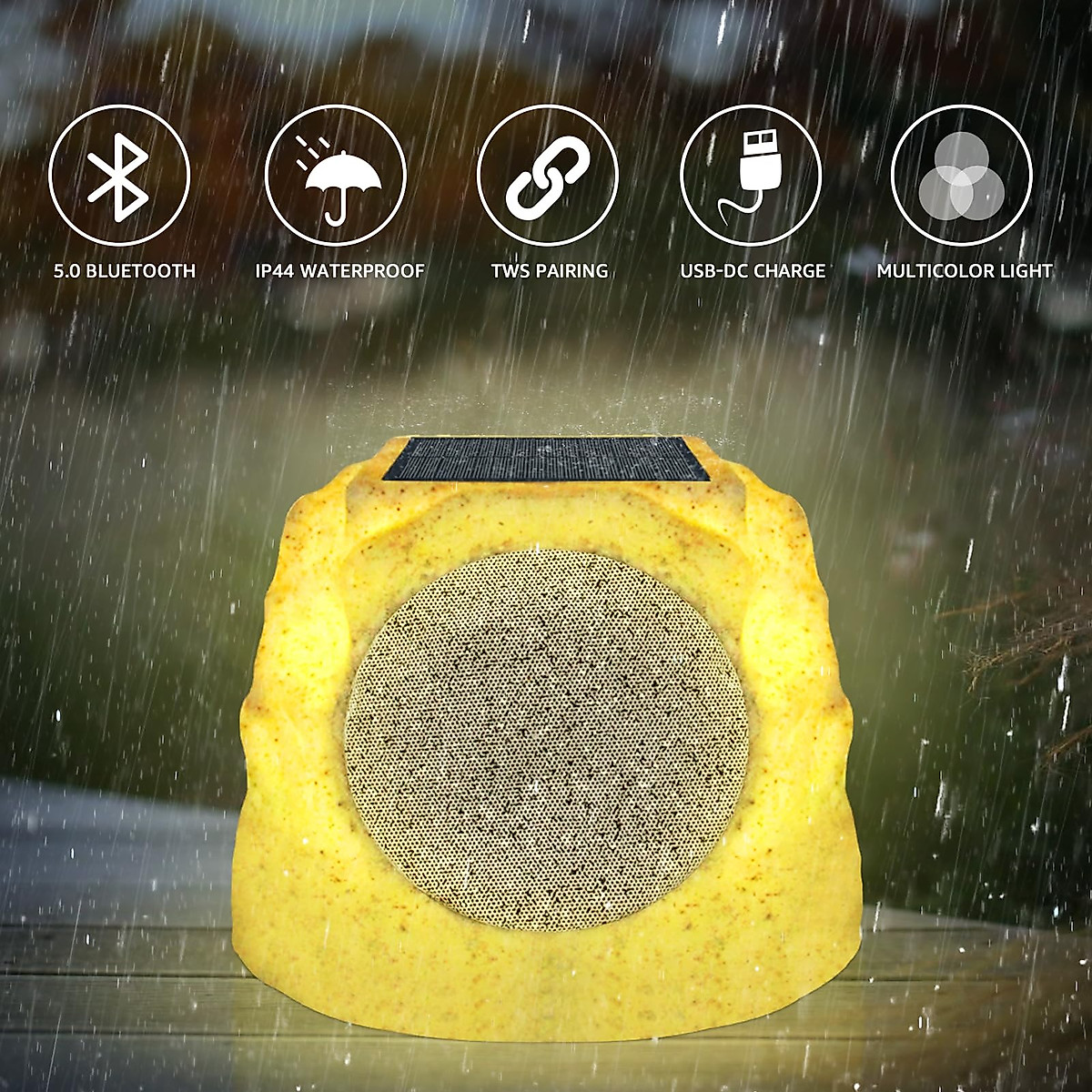 uuffoo Rock Speaker Outdoor Waterproof Solar & USB Charging with RGB Colors Bluetooth 5.0 Solar Bluetooth Speaker Outdoor Rock Speaker for Party Patio Pool Deck Yard Garden and Home (A)