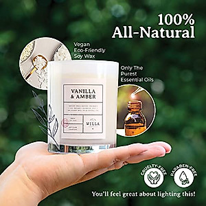 Willa Vanilla & Amber Highly Scented Candle - All Natural Soy Wax Luxury Candles Made in The USA with Essential Oils - Best for a Home / Aromatherapy / Gift / Spa / Bathroom 9oz Jar Candle