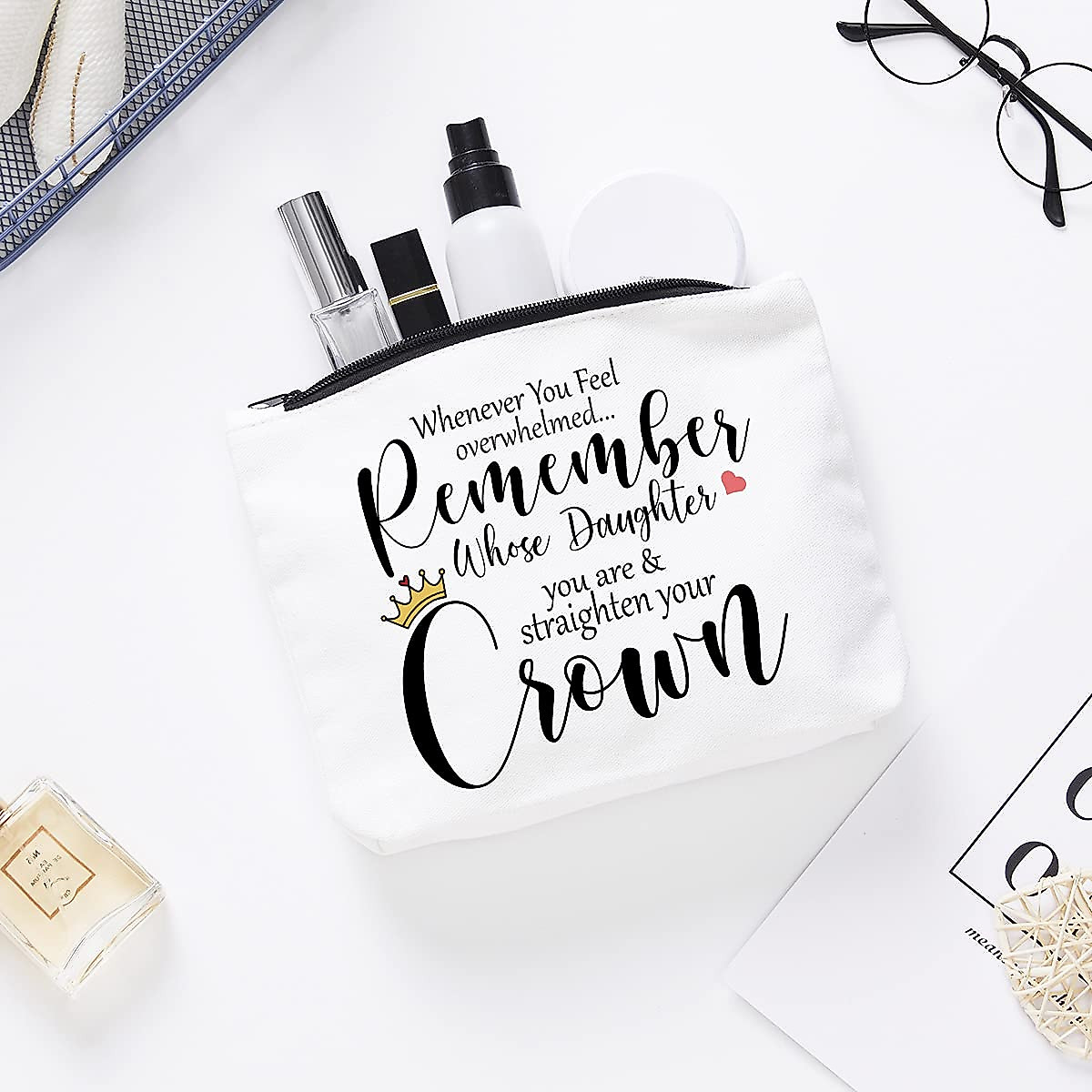 Fokongna Daughter from Mom Inspirational Gifts, Ideas makeup bag Organizer Bag Daughter Birthday Gifts, from mom dad parents wedding for daughter wedding gift for daughter birthdays graduation gifts