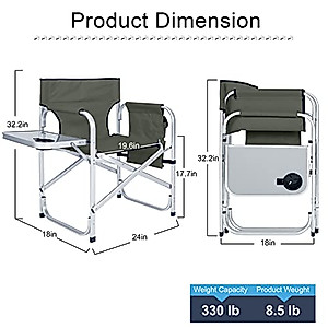 ABCCANOPY Folding Directors Chair Outdoor Camping Chair Makeup Artist Chair with Side Table & Pockets, Dark Gray