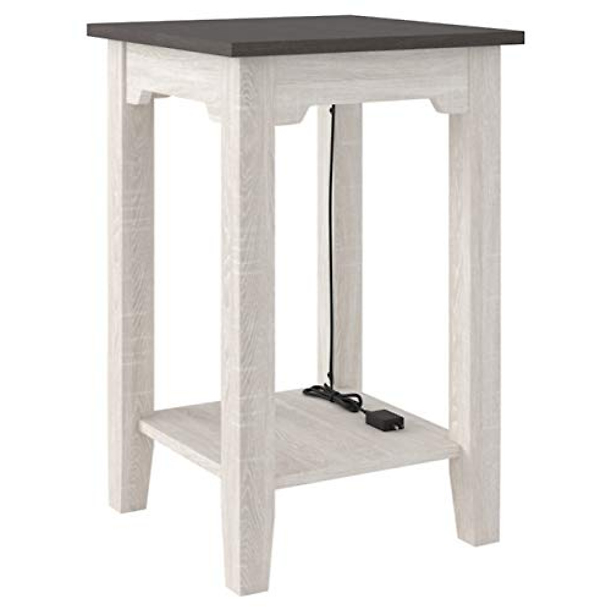 Signature Design by Ashley Dorrinson Farmhouse Coffee Table, Antique White & Brown & Dorrinson Square Chair Side End Table with Lower Fixed Shelf and USB Charging Port, Antique White & Brown