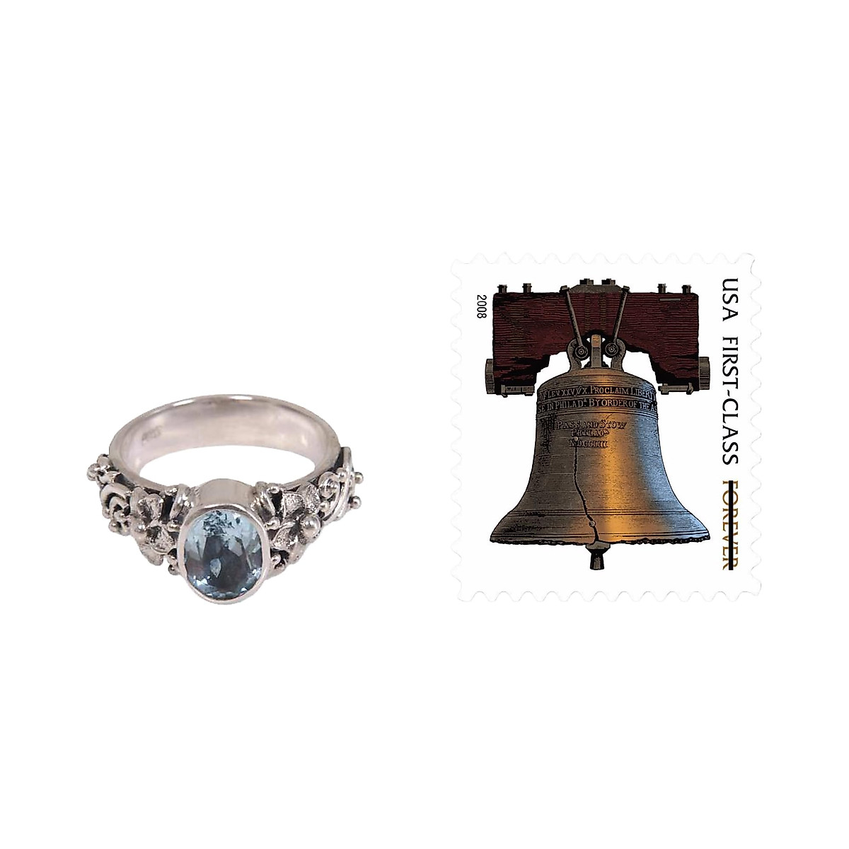 NOVICA Artisan Handmade Blue Topaz Single Stone Ring Oval Cut Silver with Floral Design Sterling Cocktail Indonesia Serenity Birthstone [crownbezel 0.4 in L x 0.3 in W x 0.3 in H Band Width 4 mm W]