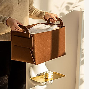 Storage Basket Felt Closet Storage Bins Convenien with Handles Storage Box Collapsible & Convenient Box Organizer for Office Bedroom Closet Babies Nursery Toys Laundry Organizing ( Brown)（Small）