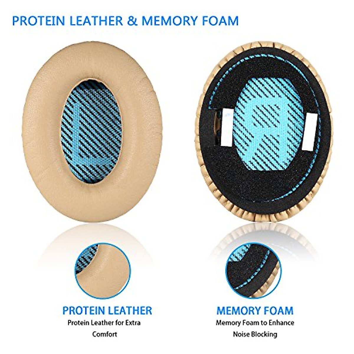 Jecobb Replacement Ear Pads Kit Ear Cushions for Bose QuietComfort 2, Quiet Comfort 15, QuietComfort 25, QC 35, Ae2, Ae2i, Ae2w, Sound True, Sound Link (Around-Ear Only) Headphones (Apricot)