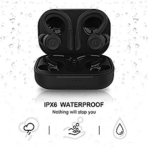 Black Wireless Earbuds with Earhooks Bluetooth Earbuds with Ear Hook Waterproof Sport Headphones Noise Cancelling Ear Buds with Microphone Long Battery Life Earphones for Running Workout Android iOS