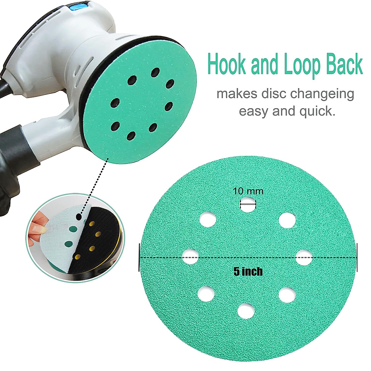 5 Inch 8 Holes Hook and Loop Sanding Discs,400/600/800/1000/1200/2000 Fine Grits Assortment, Sanding Film Replaces Sandpaper to Match Orbital Sanders for Wood,Metal and Automotive Paint.