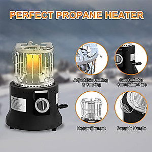 AKUSAKO Upgraded Propane Heater - Portable Tent Heater, Camping Gas Heater and Stove, Patio Heaters with Pressure Reducing Valve for Outdoor/Indoor Ice Fishing Hiking Hunting Survival Emergency,Black