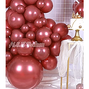 AULE 100 Pcs Metallic Burgundy Balloons Different Sizes 18/10/5 inch Maroon Chrome Latex Shiny Helium Balloons Party Decoration for Birthday Wedding Baby Shower Graduation Anniversary