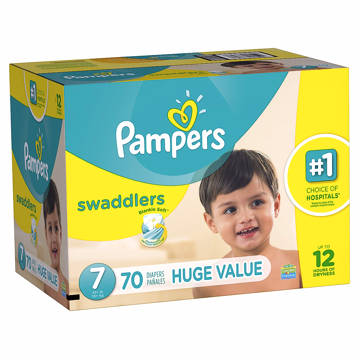 Branded Pampers Swaddlers Diapers, Size 7, 70 Diapers, Weight 41lbs - Branded Diapers with Fast delivery (Soft and Comfortable for Babies)