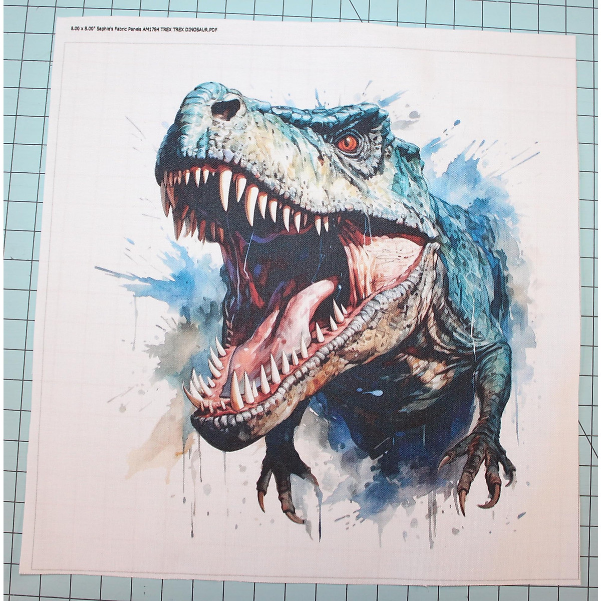 Fabric Panel 8"x8" T-Rex Dinosaur 100% Cotton Quilting Panel Square AM1784