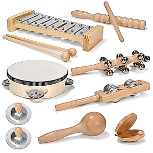 Toddler Musical Instrument Toys, Kids Wooden Percussion Music Instruments Set for Toddlers, Preschool Education Early Learning Baby Musical Toys for Boys and Girls