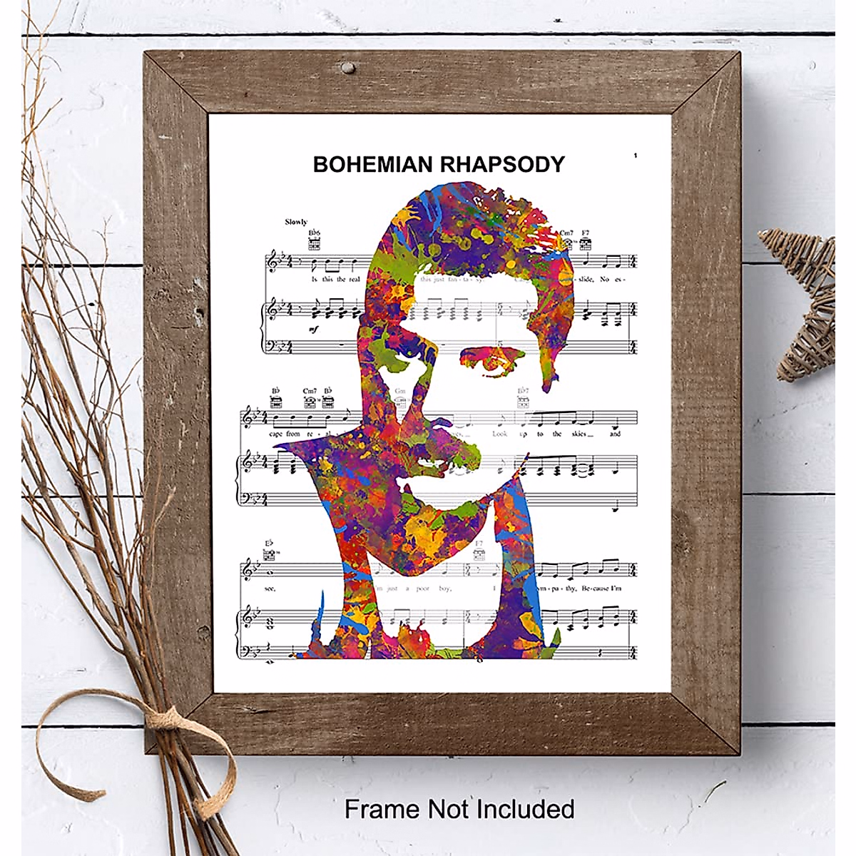 Freddie Mercury Poster - 8x10 Bohemian Rhapsody Poster - Freddie Mercury Merchandise - Queen Sheet Music - 80s Pop Music Gifts - Wall Art Decor
