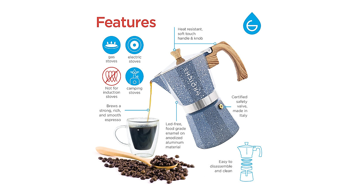 GROSCHE Milano 6-Cup Stovetop Espresso Maker Indigo | Easy & Durable