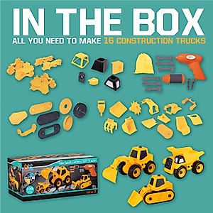 ToyVelt 16 in 3 Construction Take Apart Toys Trucks for 4 Year Old Boys STEM Tractor Toys for 3 Year Old Boys, Best Birthday for Boys & Girls Ages 3-12 Years Old - Updated 2021