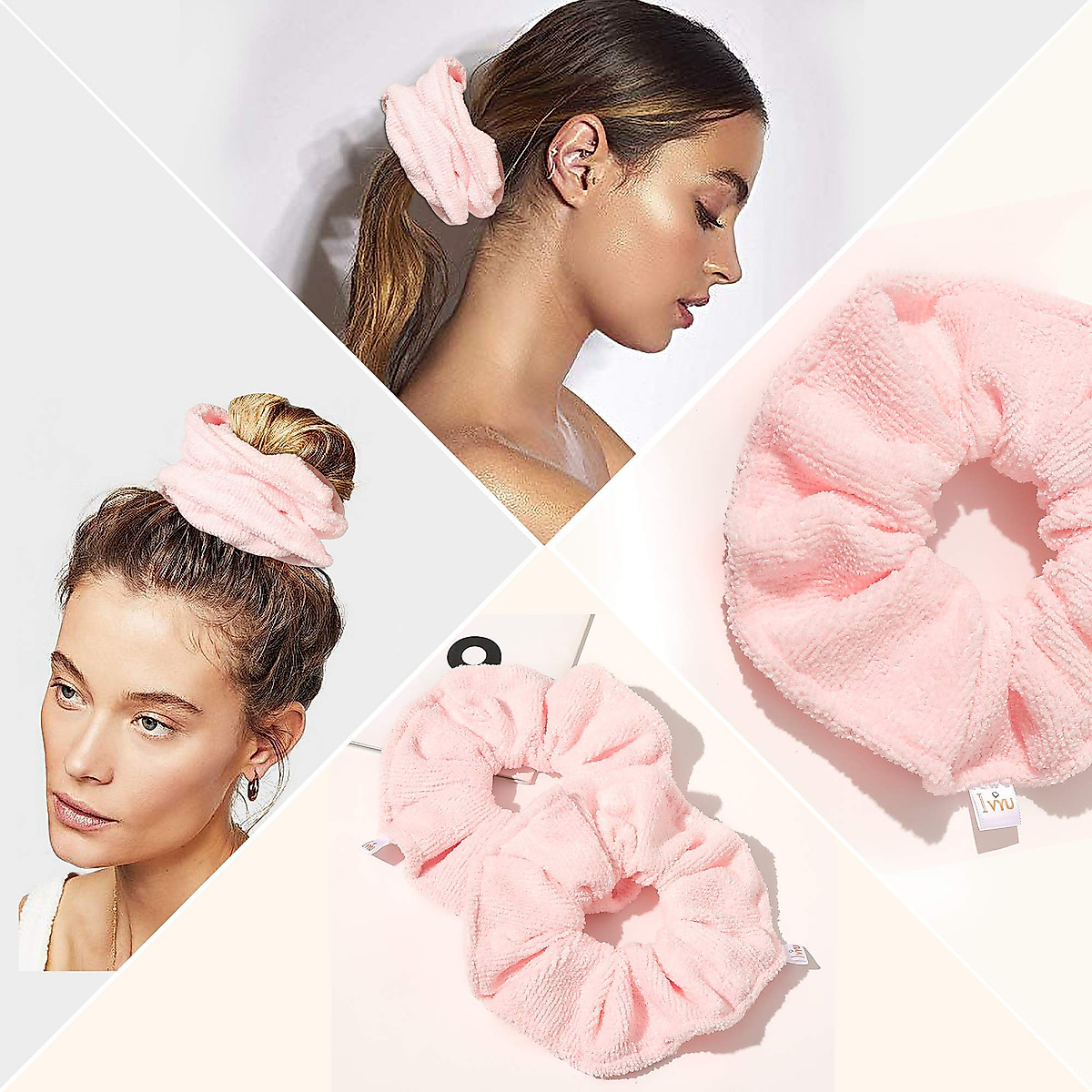 Ivyu Microfiber Hair Drying Scrunchies Towel Fiber Large Big Scrunchie for Curl Hair for Shower Wet Anti Frizz Hair Products Absorbent Fast Terry Cloth Sleep Scrunchy