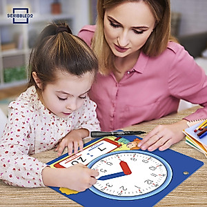 Scribbledo Writable Dry Erase Learning Clock for Kids Write & Wipe Demonstration Clock for Kids Learning to Tell Time Classrooms and Homeschool Supplies