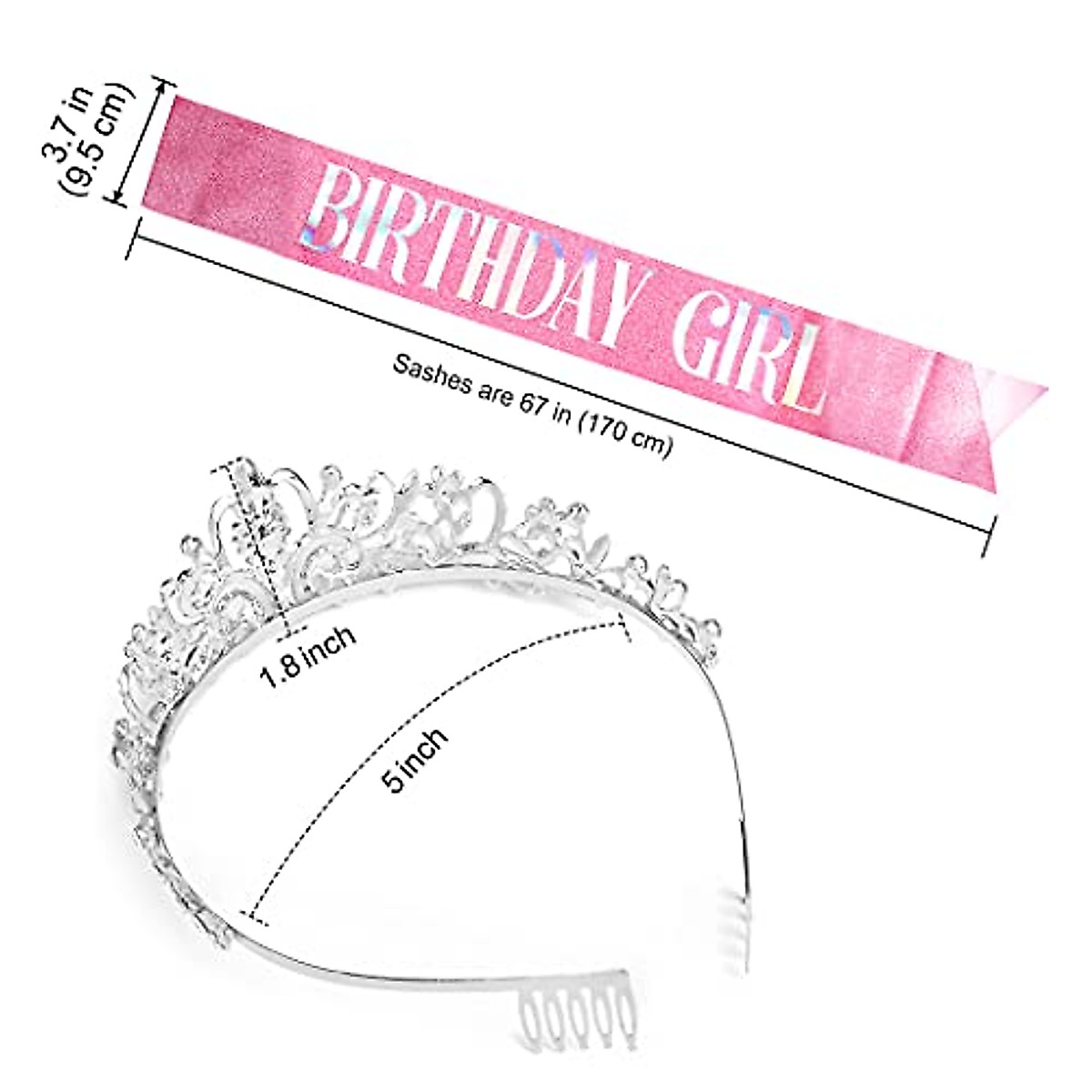 Birthday Girl Sash & Rhinestone Tiara Kit, Didder Pink Birthday Sash and Tiara for Women Set, Birthday Crown for Girls Birthday Crowns for Women Cake Toppers Hair Accessories for Birth Party