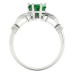 1.55 Carat Heart cut Custom Engraving Irish Celtic Accent faux Green Emerald Engagement Everlasting Ring 14k White Gold 7
