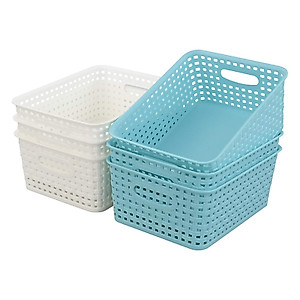EudokkyNA 6-pack Plastic Weave Storage Basket, Small Basket, 10" x 7.48" x 4.13" Blue,white