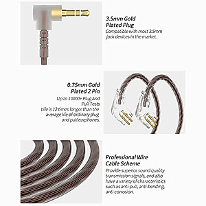 CCA C10 Five Drivers Hybrid in Ear Monitors in Each Side，HiFi 4BA 1DD High Resolution Earphones/Earbuds with 3.5mm Gold Plated Plug Detachable Cable 2pin 0.75mm Wired Earbuds(Black Without mic)