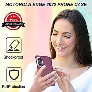 Qinmay for Motorola Moto Edge 2022 Case with HD Screen Protector (2 Packs),Motorola Edge 2022 Case 3 in 1 Heavy Duty Phone Case for Motorola Moto Edge 2022 Phone (WineRed Pink)