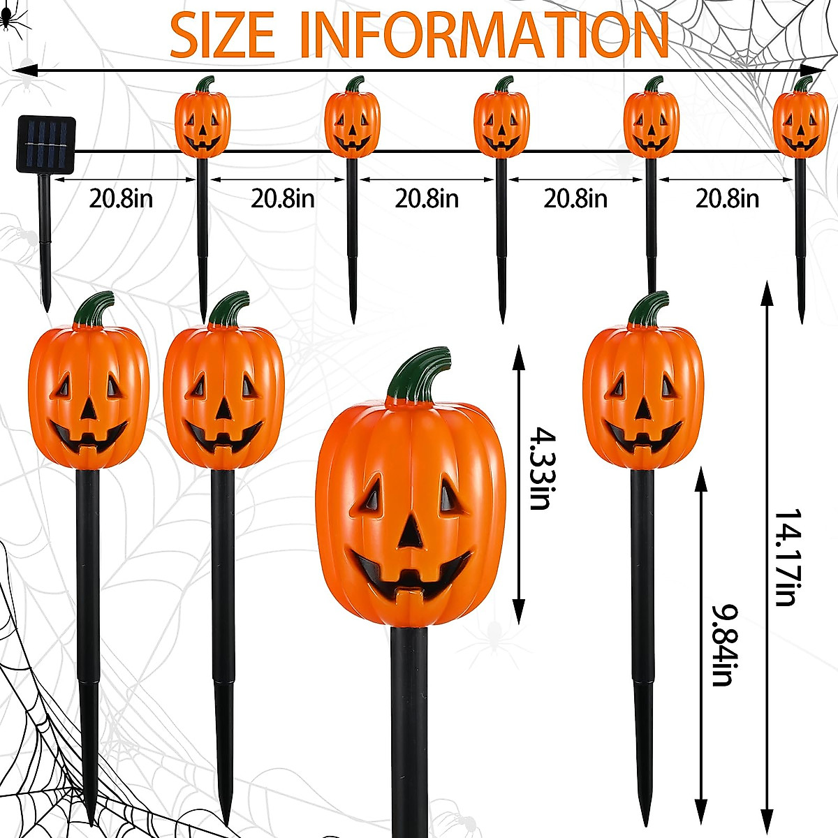 Retisee 10 Pcs Halloween Pumpkin Pathway Markers Lights Solar Powered Pathway String Lights Light up Jack O Lantern Pumpkin Garden Stakes for Yard Lawn Tree Patio Walkway Driveway Party Decor
