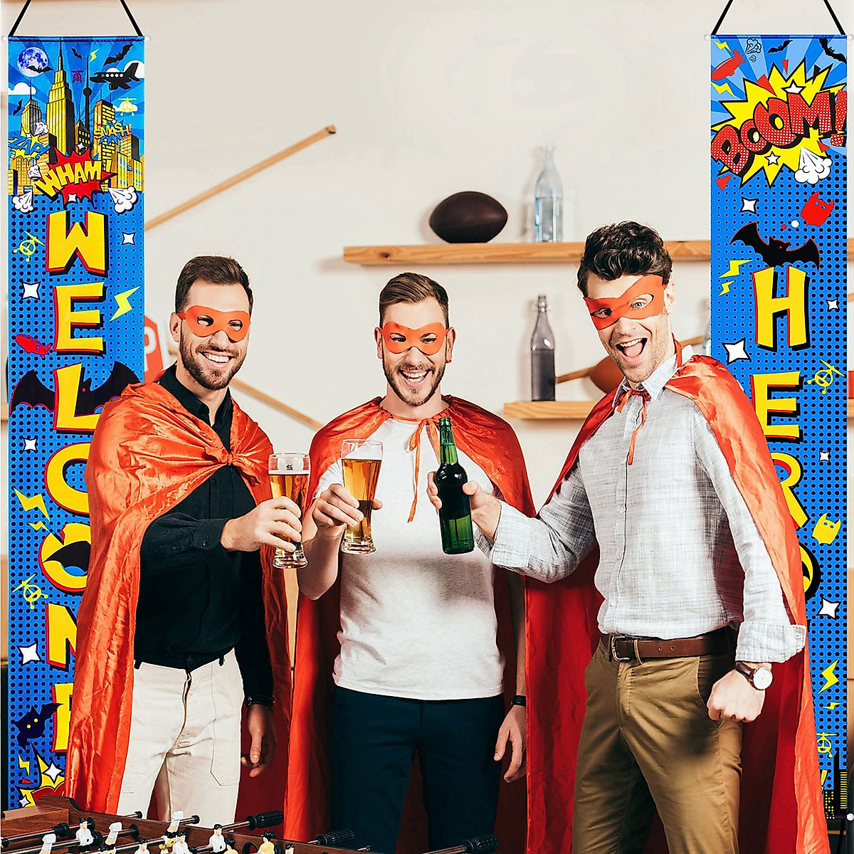 Hero Decorations Hero Backdrop Hero Porch Sign Banners Welcome Hanging Hero Decoration for Super Fun Hero Party Wall Decoration Door Action Door Sign (Blue Hero)
